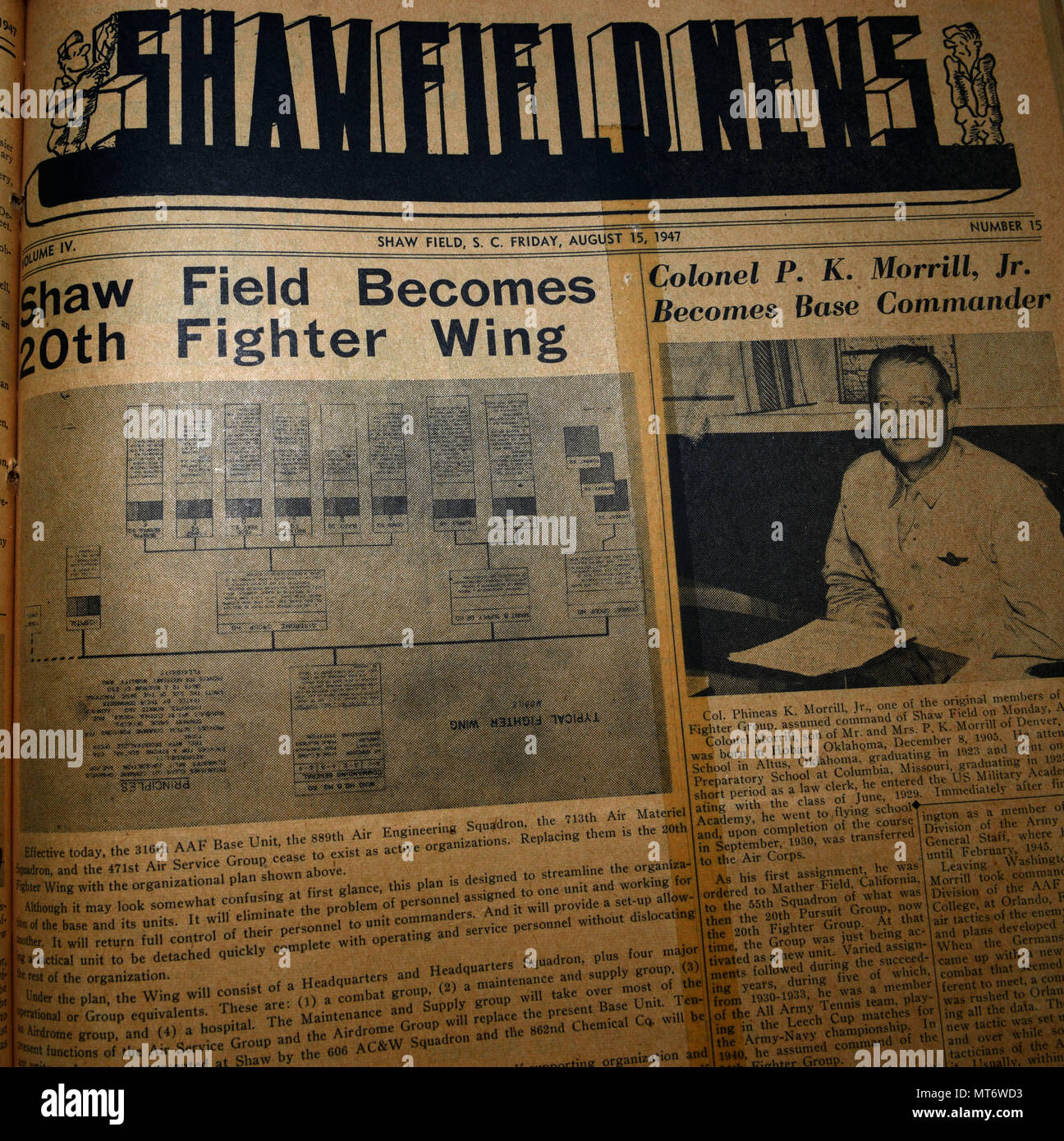 The Aug. 15, 1947 edition of the Shaw Field News announces the creation ...