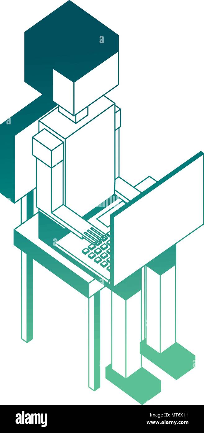 young man sitting using laptop isometric vector illustration Stock ...