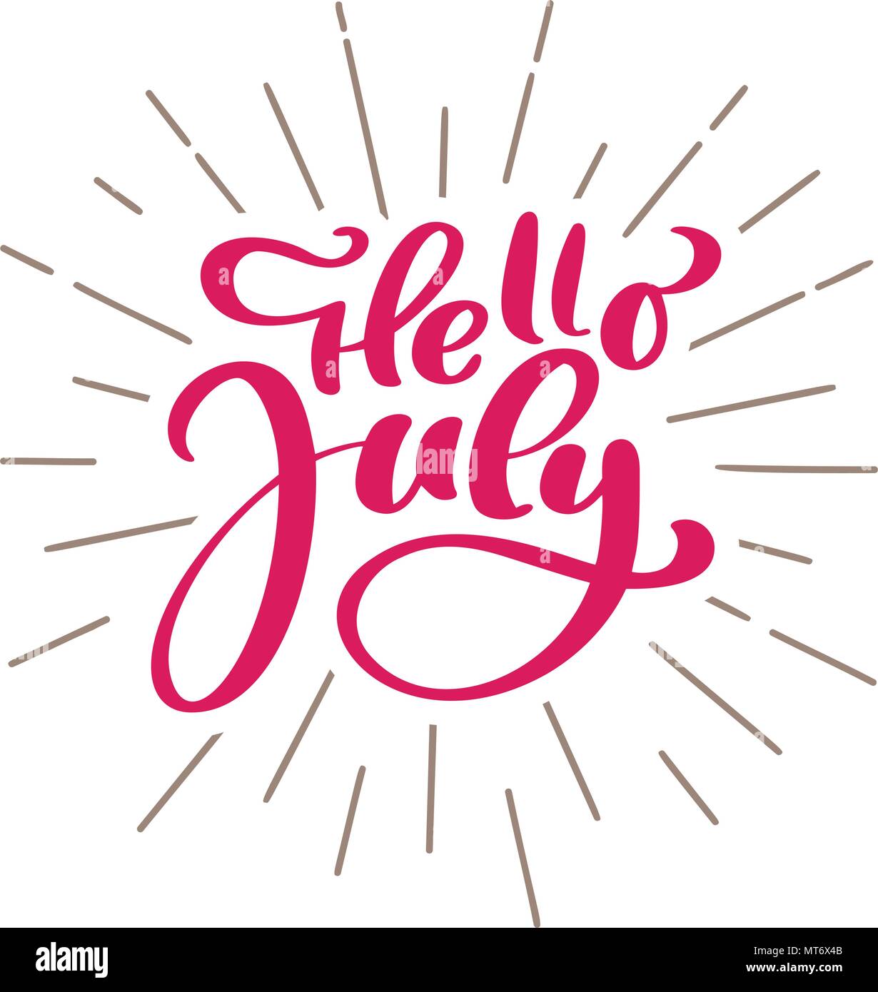 Hello july lettering print vector text. Summer minimalistic ...