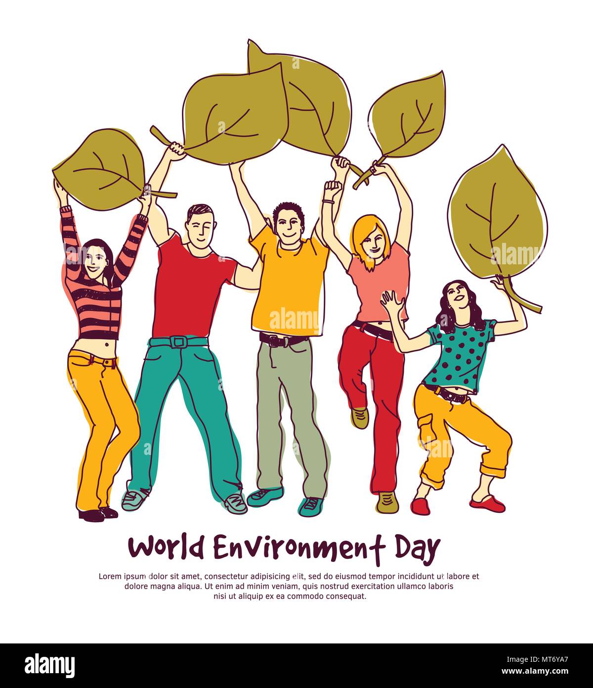 Happy group people world environment day leaf isolate Stock Vector ...