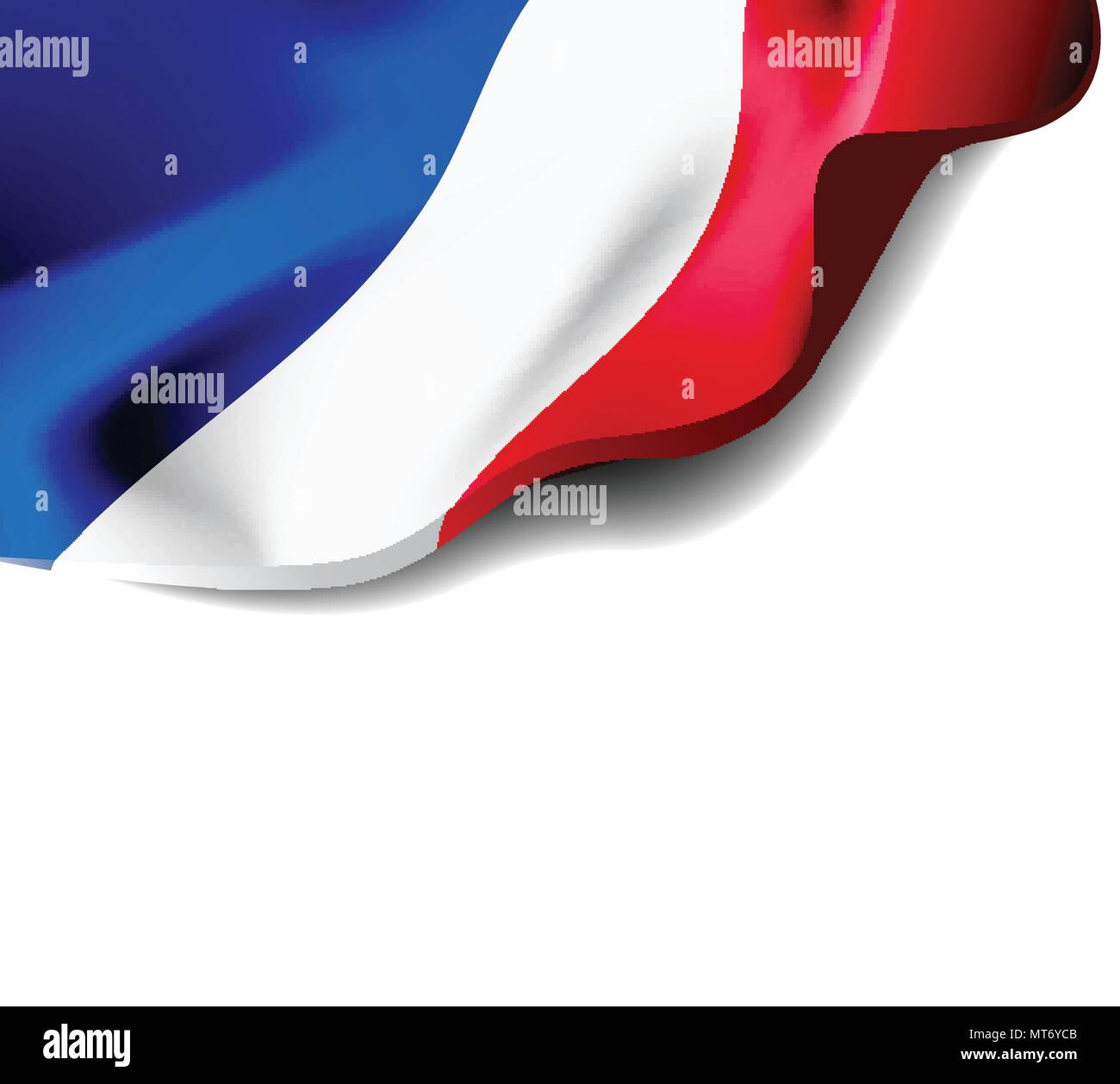 Waving flag of France close-up with shadow on white background. Vector ...