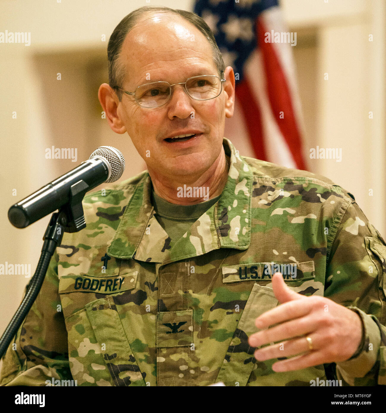 Col. Samuel Godfrey, chaplain for Army Materiel Command, speaks during ...