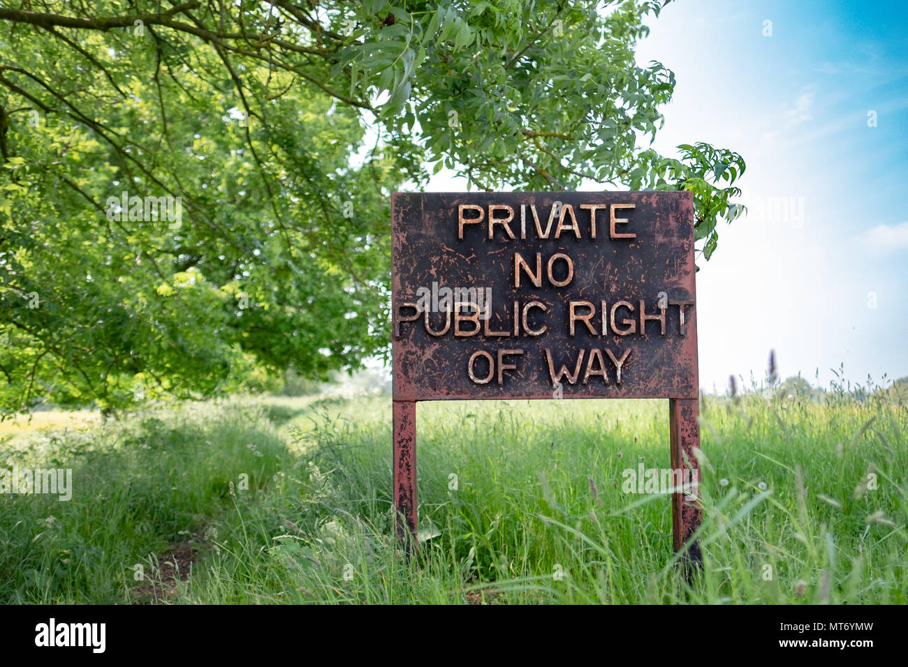 Large Private land sign seen at the edge of a large arable field in ...