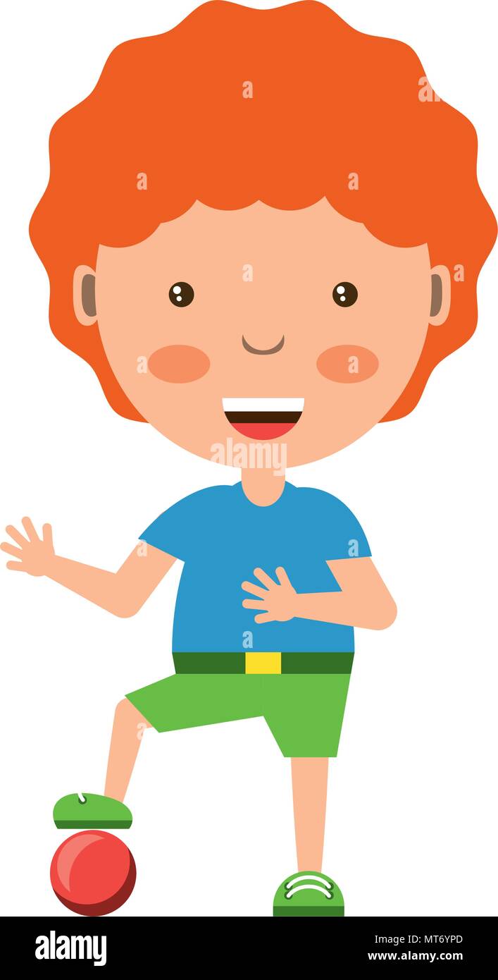 cartoon boy playing with a ball over white background, colorful design ...