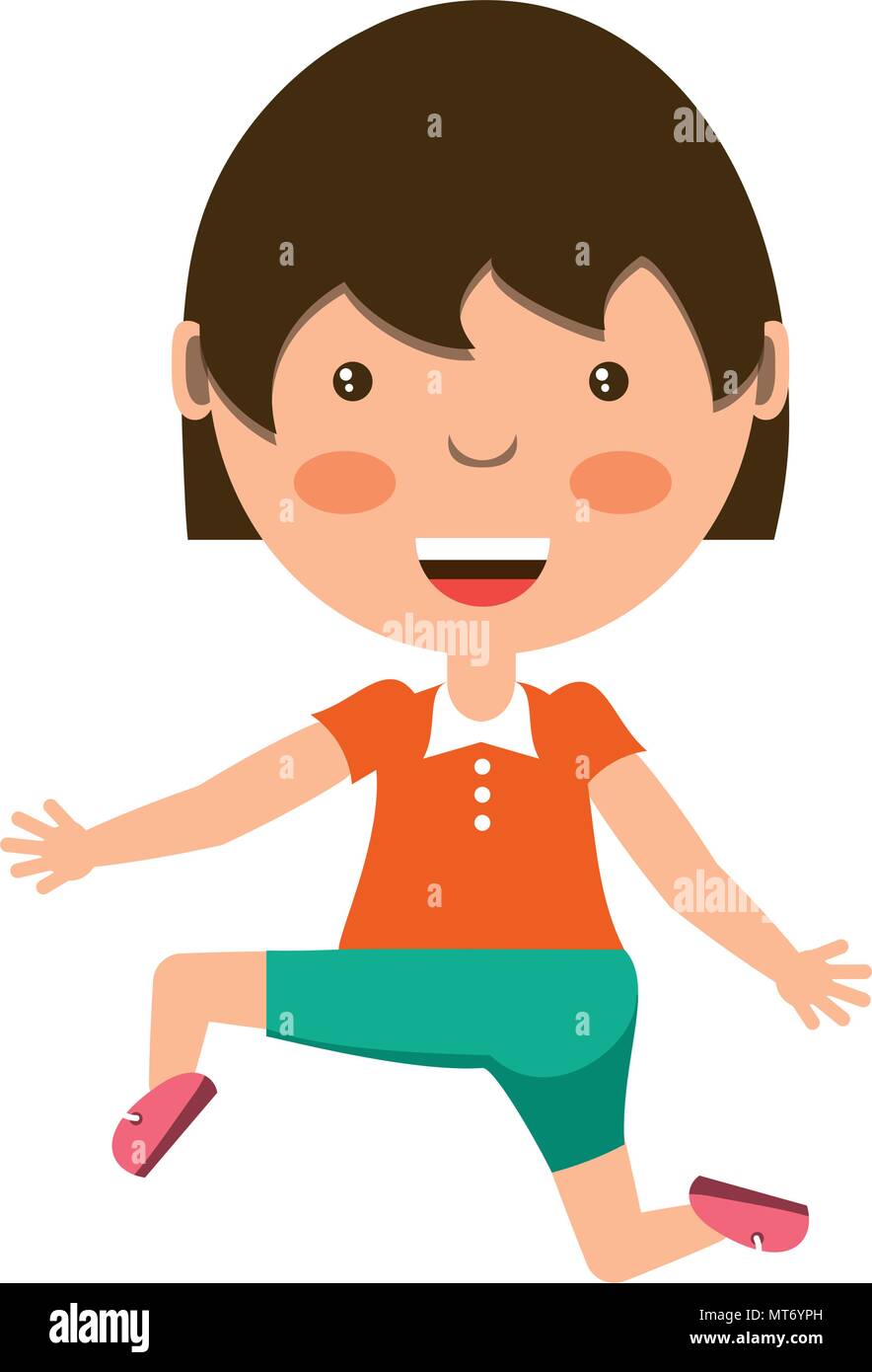 cartoon happy girl jumping over white background, colorful design ...