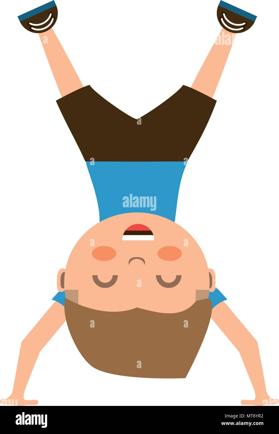cartoon happy boy standing upside down over white background, colorful ...