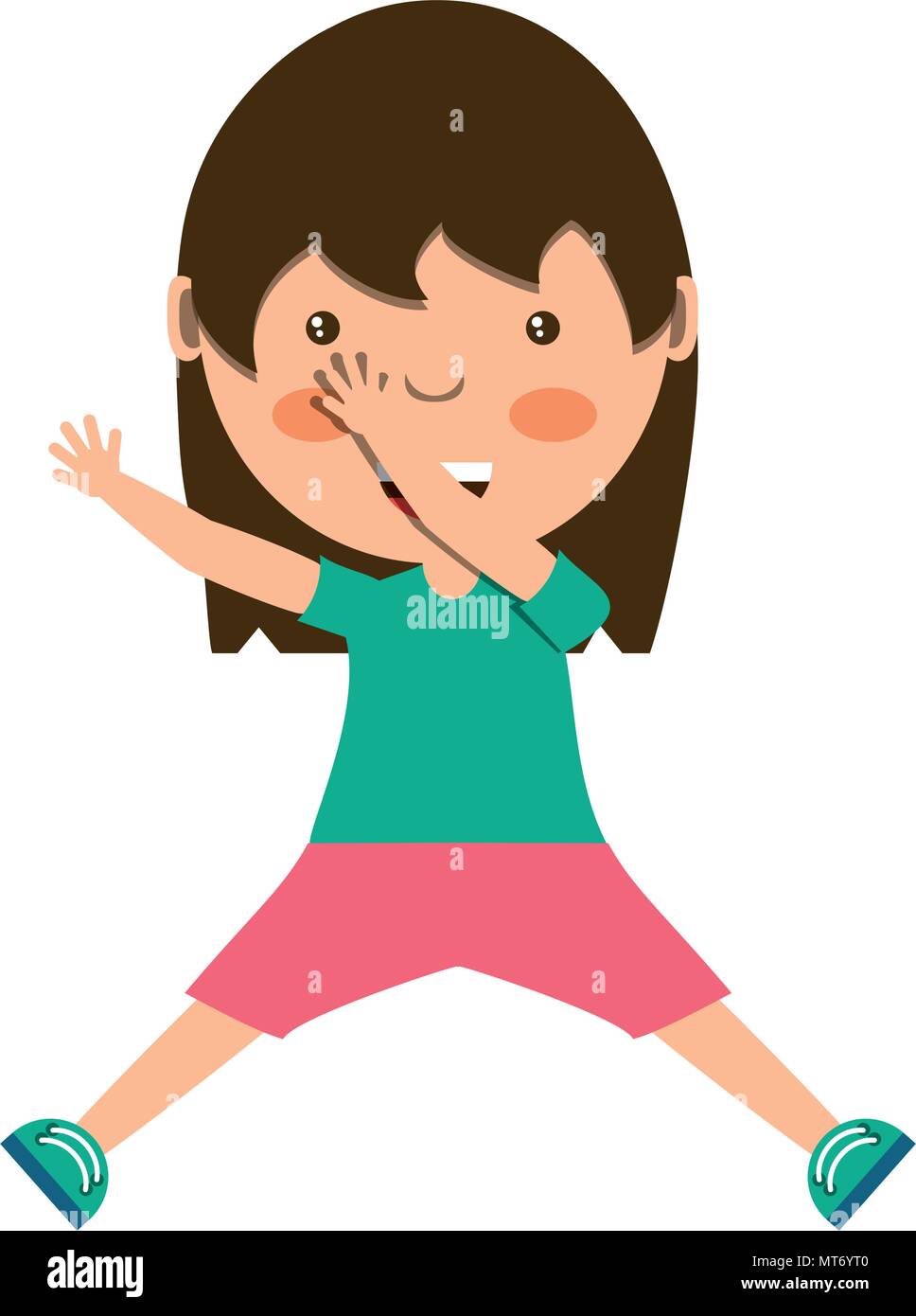 cartoon happy girl jumping over white background, colorful design ...