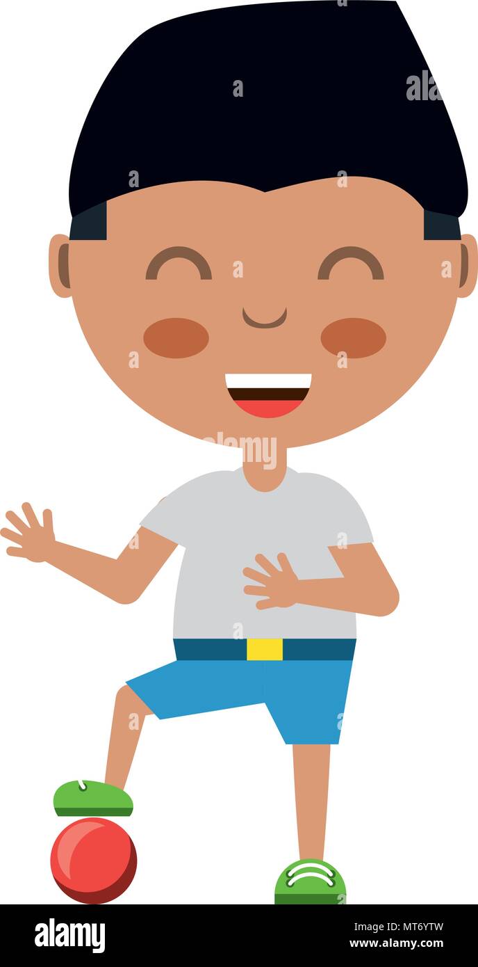 cartoon boy playing with a ball over white background, colorful design ...