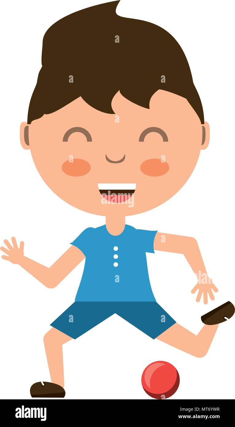 cartoon boy playing with a ball over white background, colorful design ...