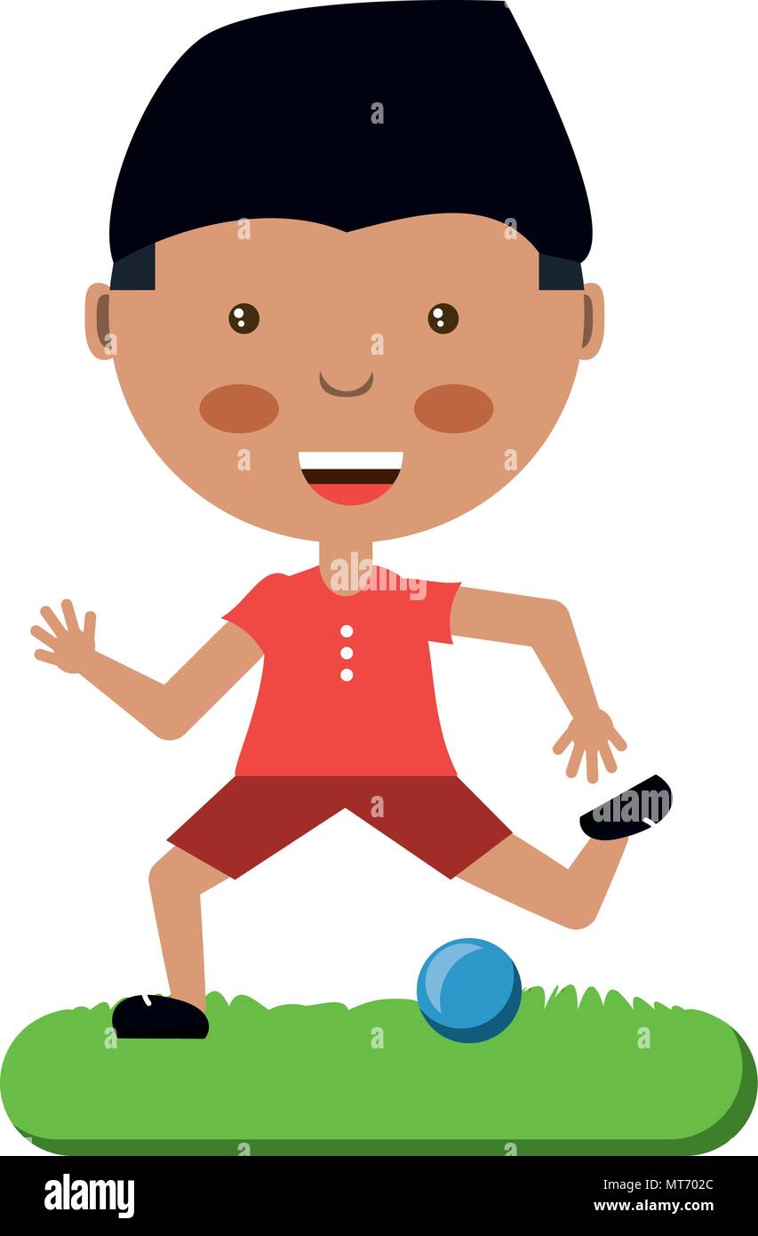 cartoon boy playing with a ball over white background, colorful design ...