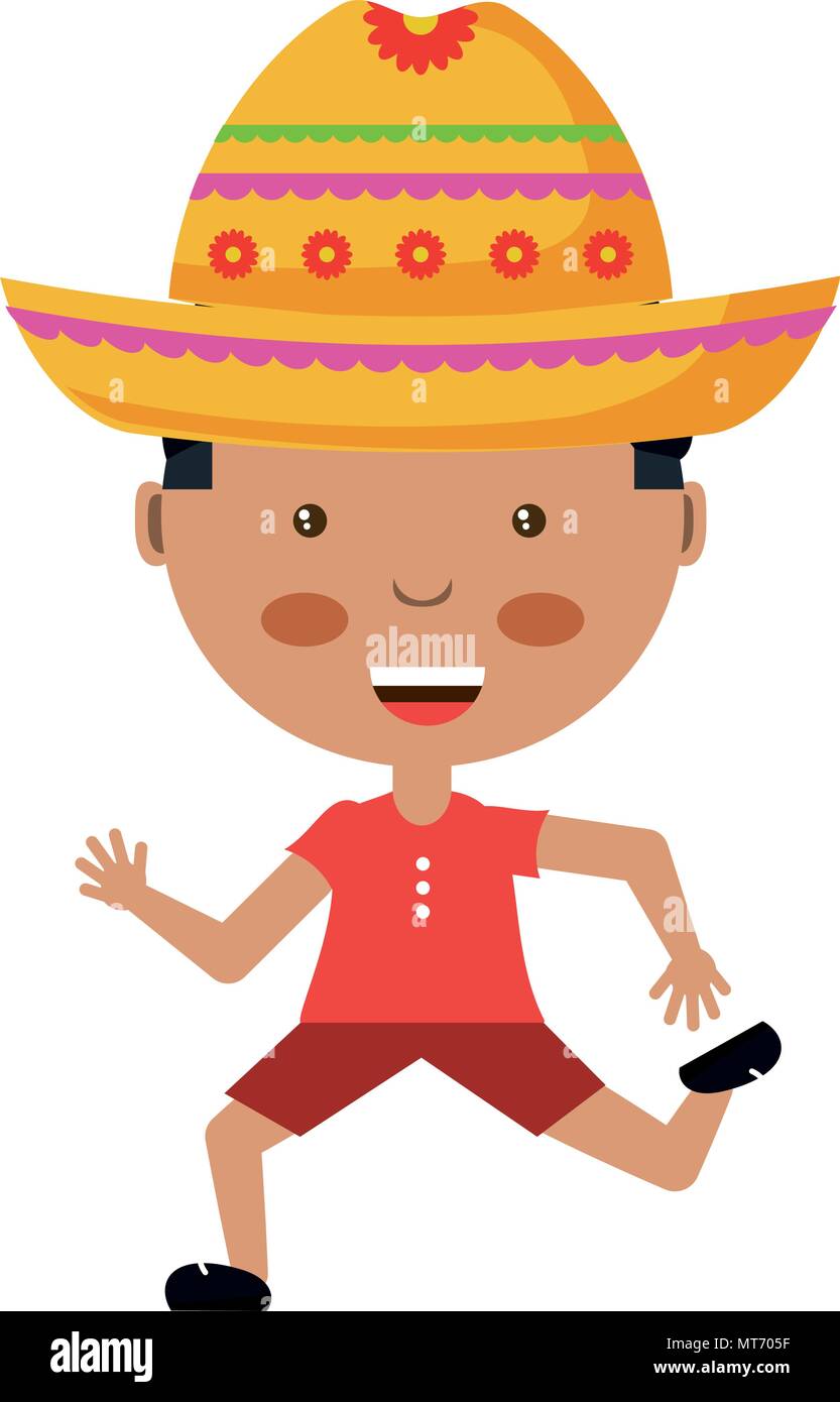 cartoon boy with mexican hat over white background, colorful design ...
