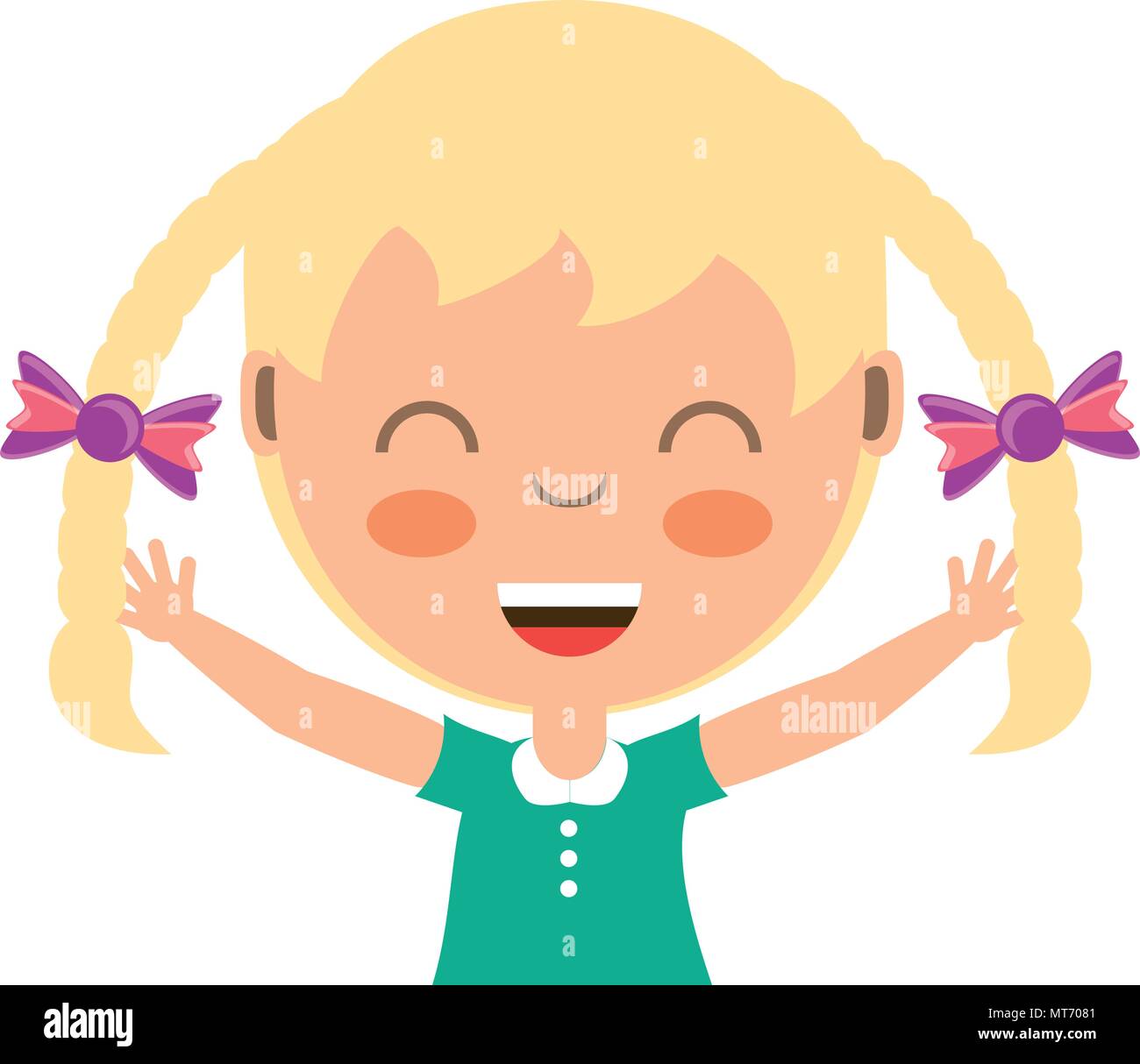 Cartoon happy girl with braids over white background, colorful design ...
