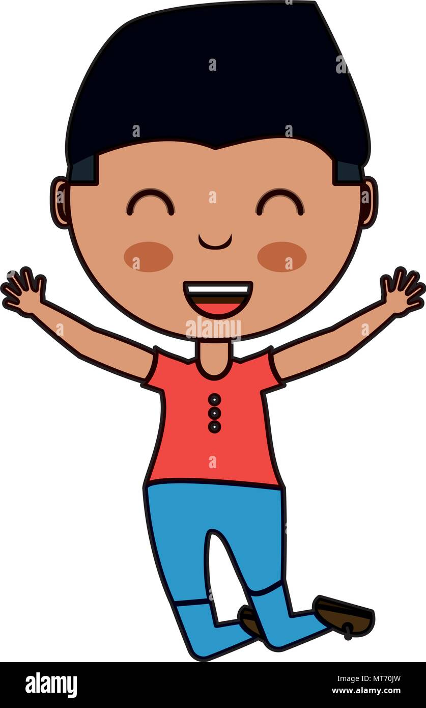 cartoon boy jumping over white background, colorful design. vector ...