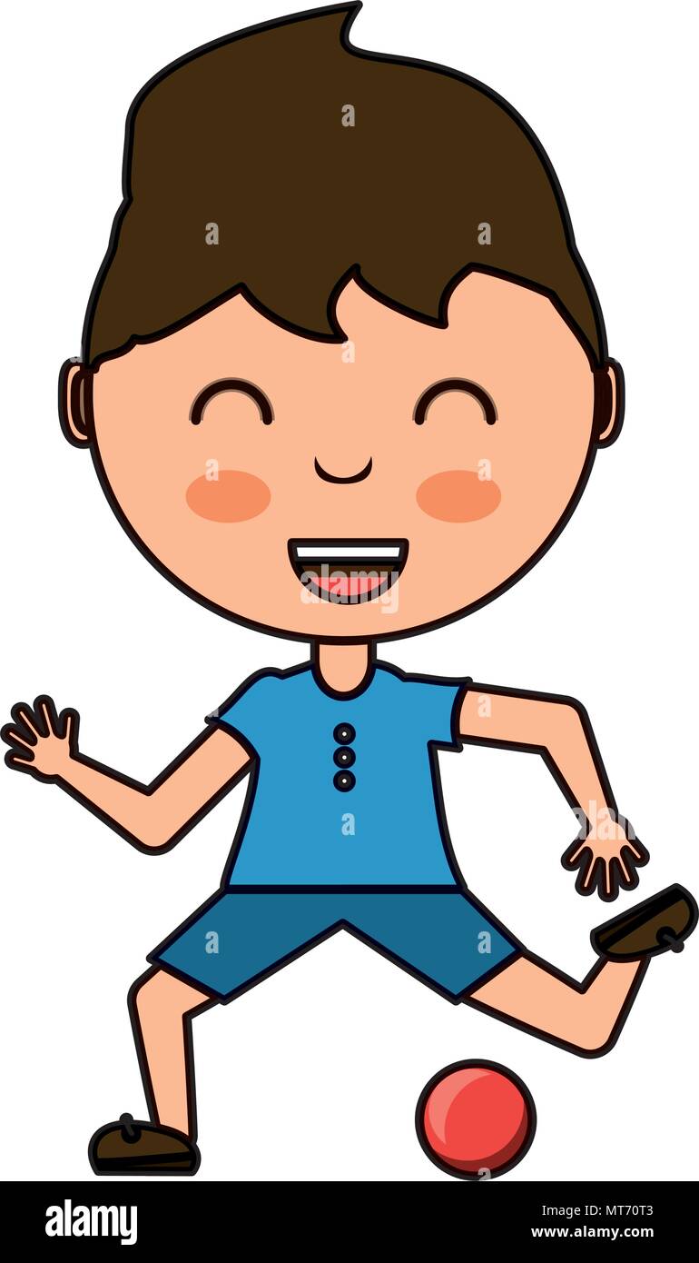 cartoon boy playing with a ball over white background, colorful design ...