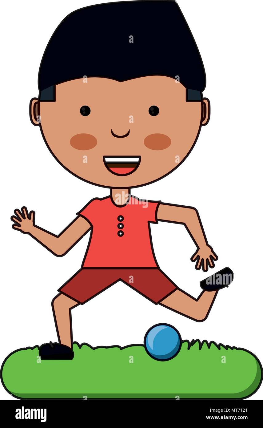 cartoon boy playing with a ball over white background, colorful design ...