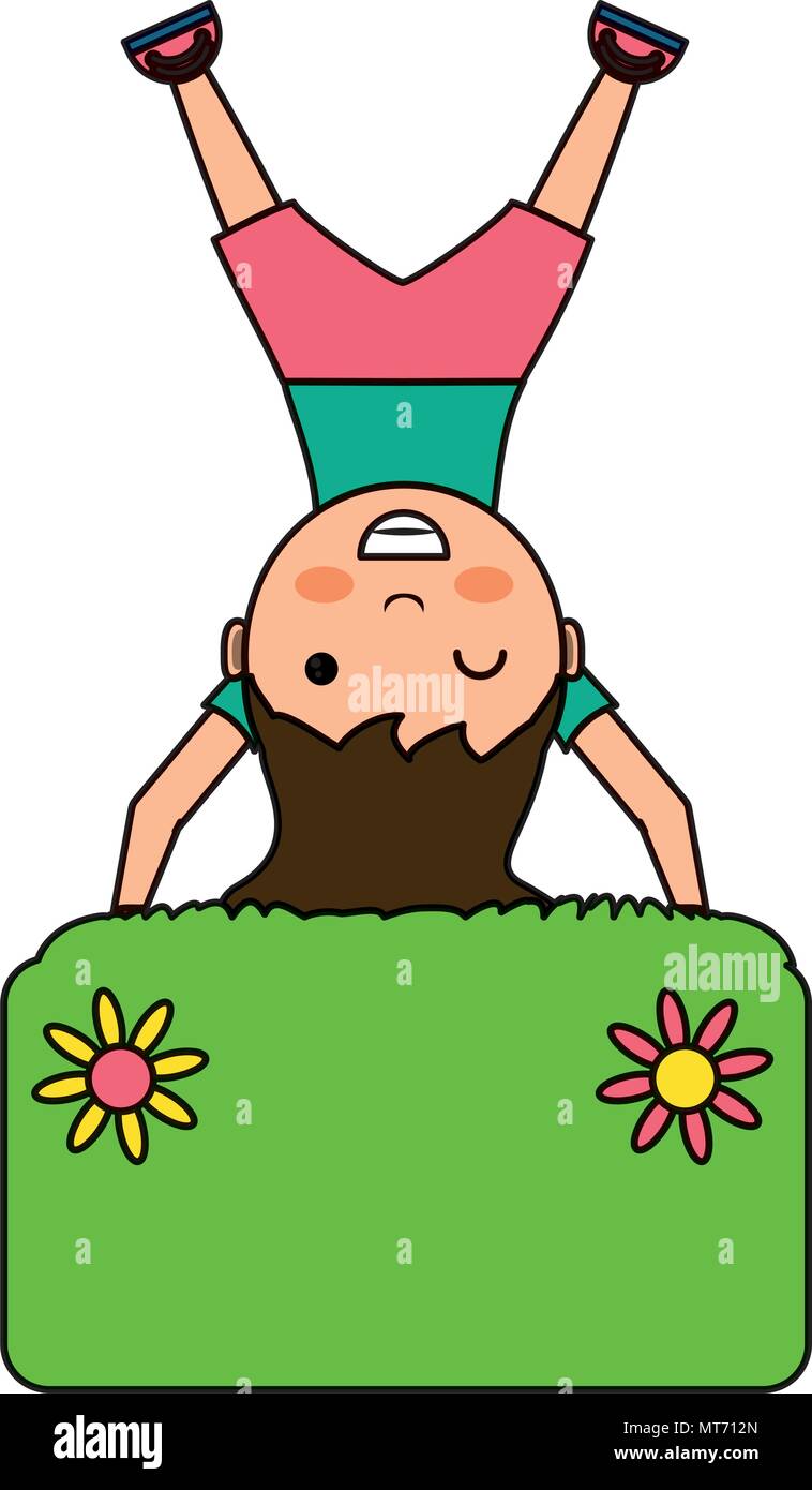 cartoon girl upside down with decorative banner over white background ...