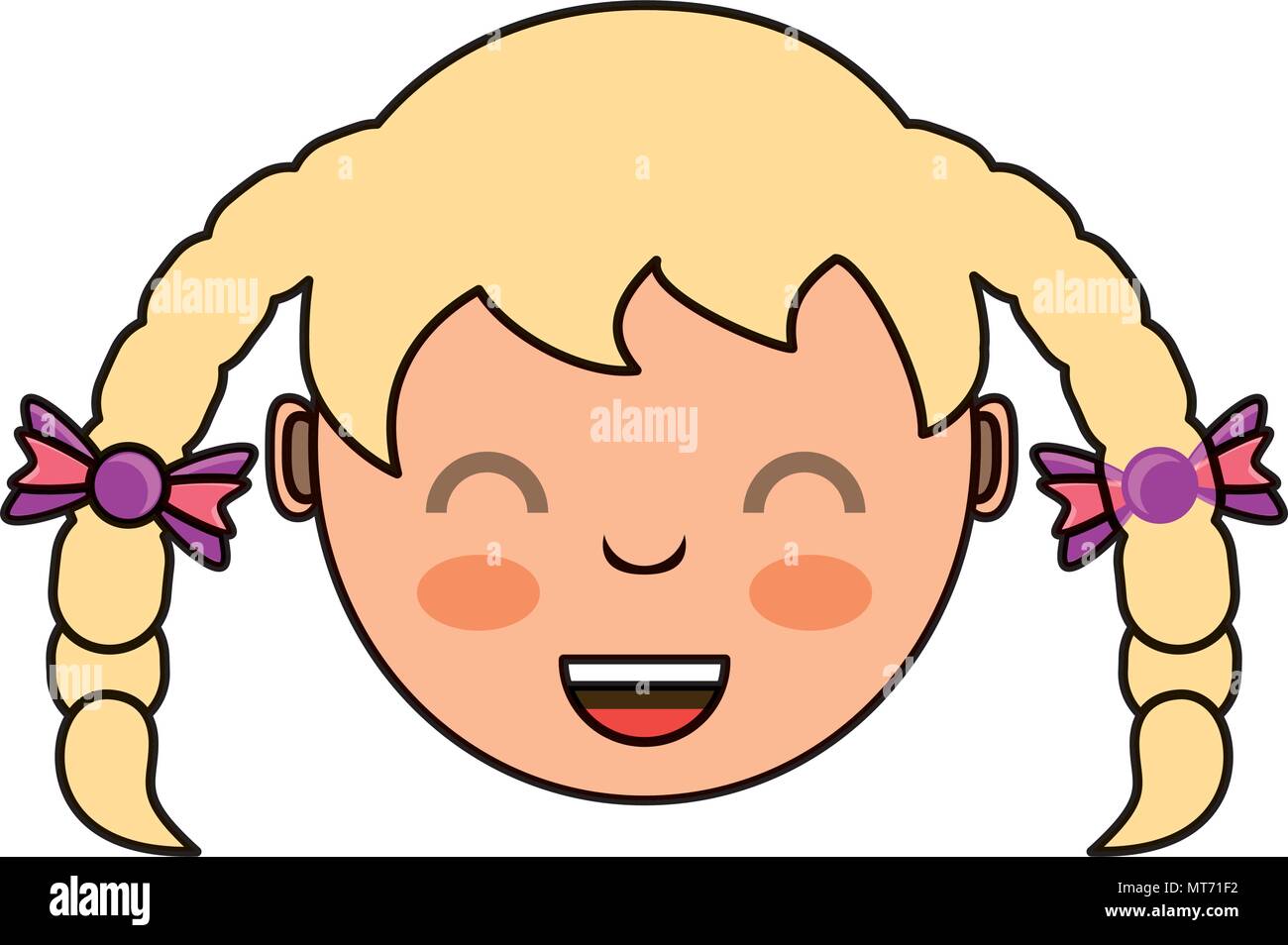 cartoon girl with beautiful braids over white background, colorful ...