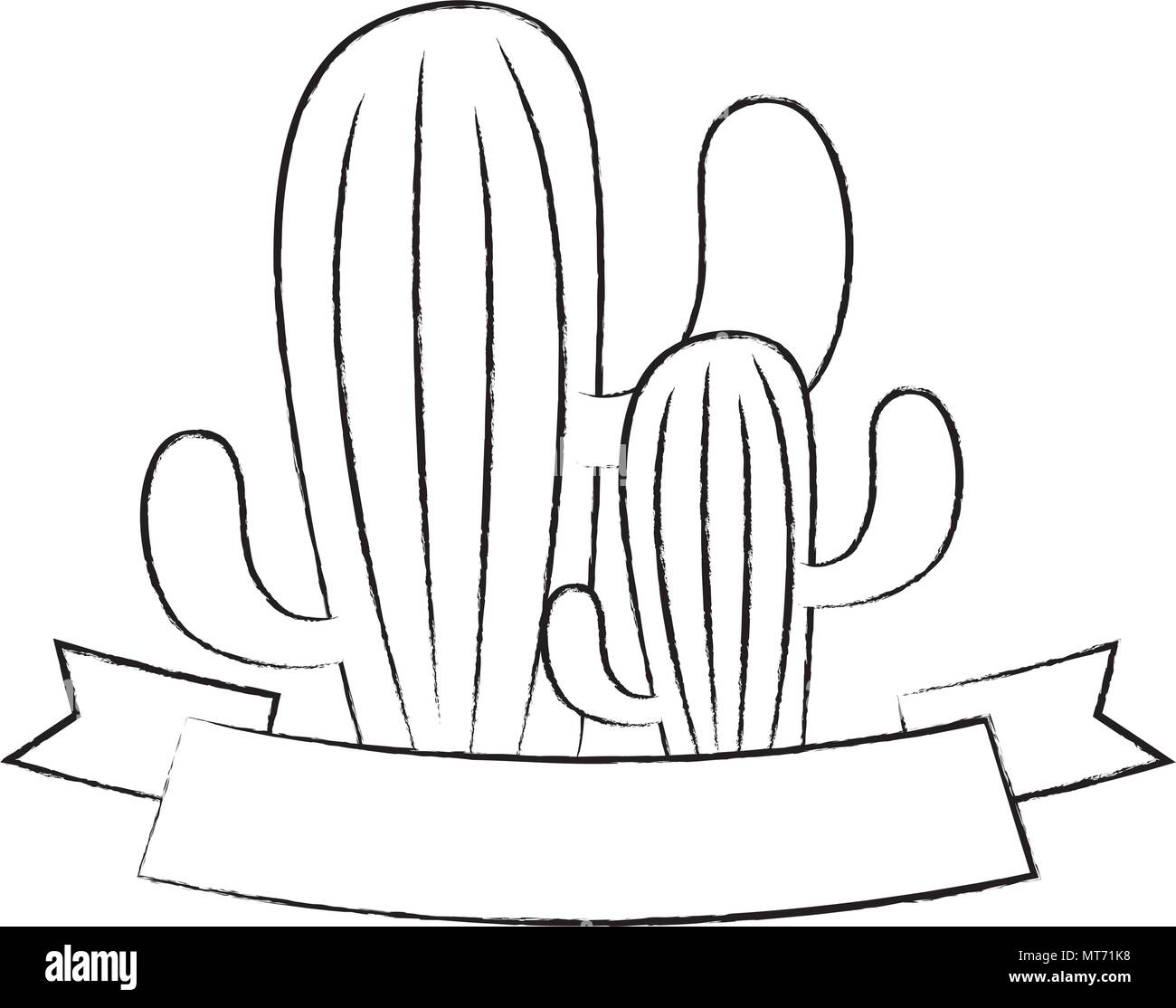 decorative ribbon with cactus over white background, vector ...