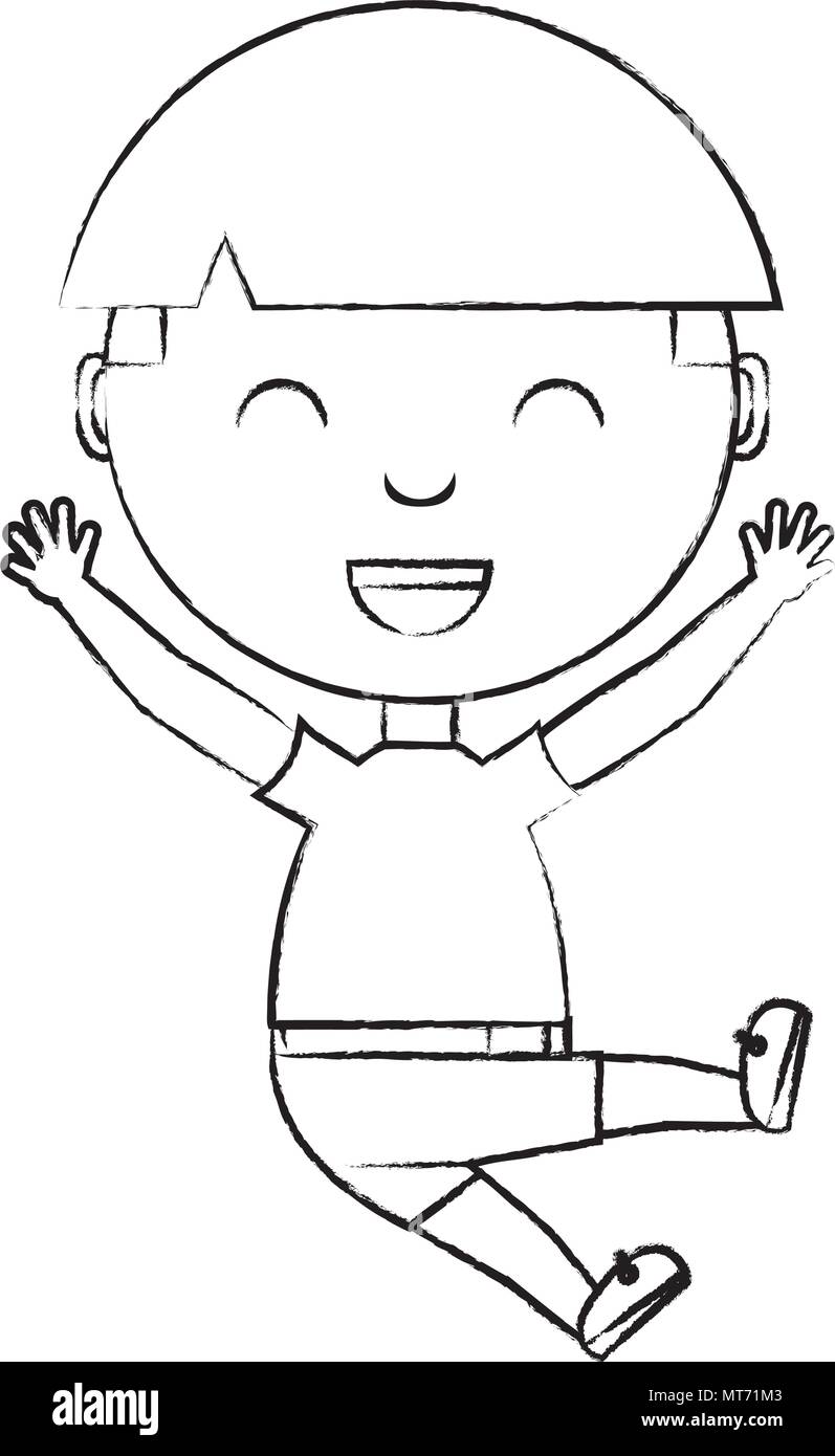sketch of cartoon excited boy icon over white background, vector ...