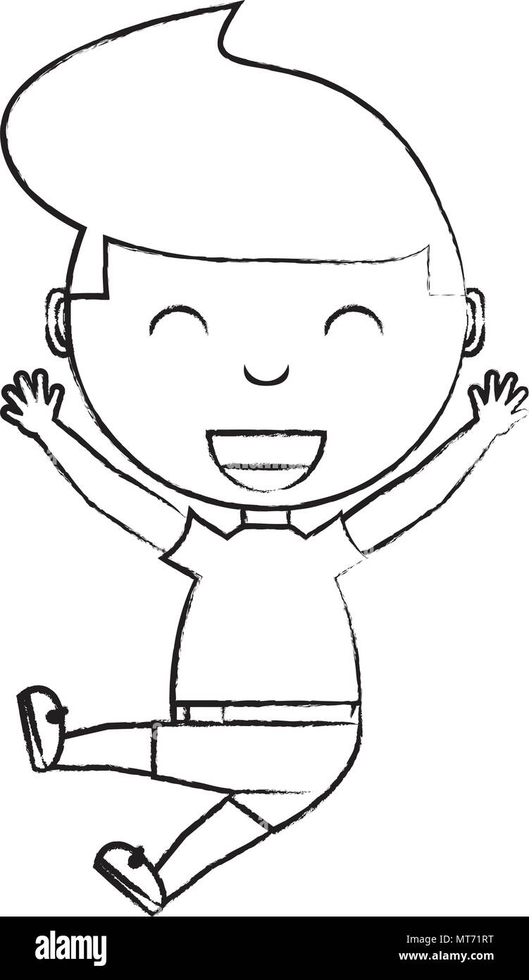 sketch of cartoon excited boy icon over white background, vector ...
