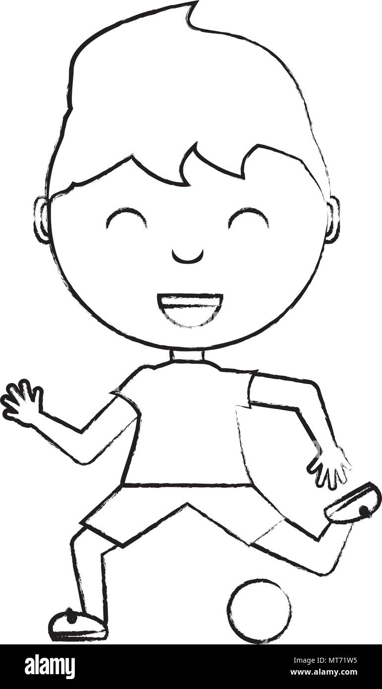 sketch of cartoon boy playing with a ball over white background, vector ...