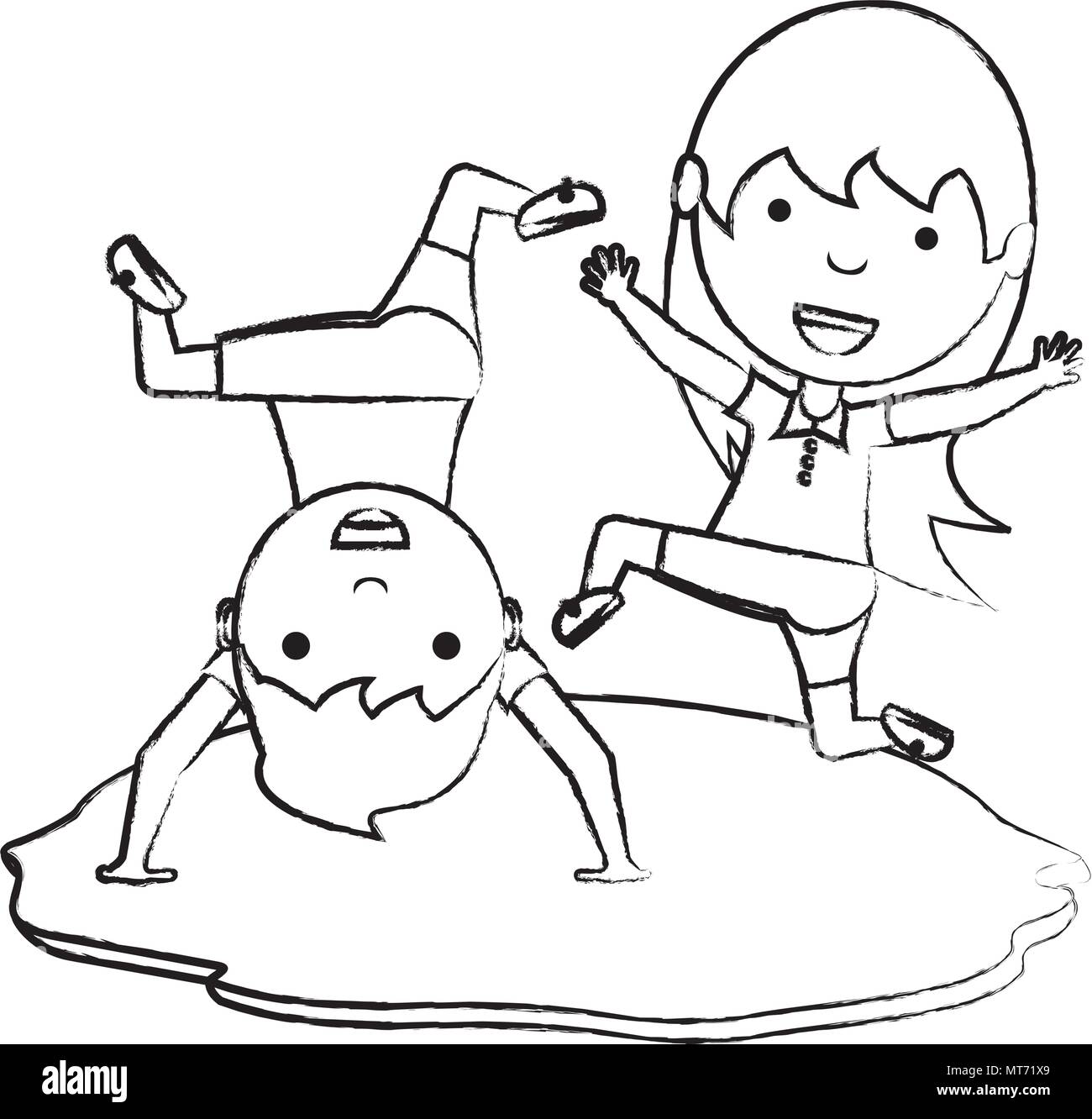 cartoon kids jumping and standing upside down in the grass over white ...