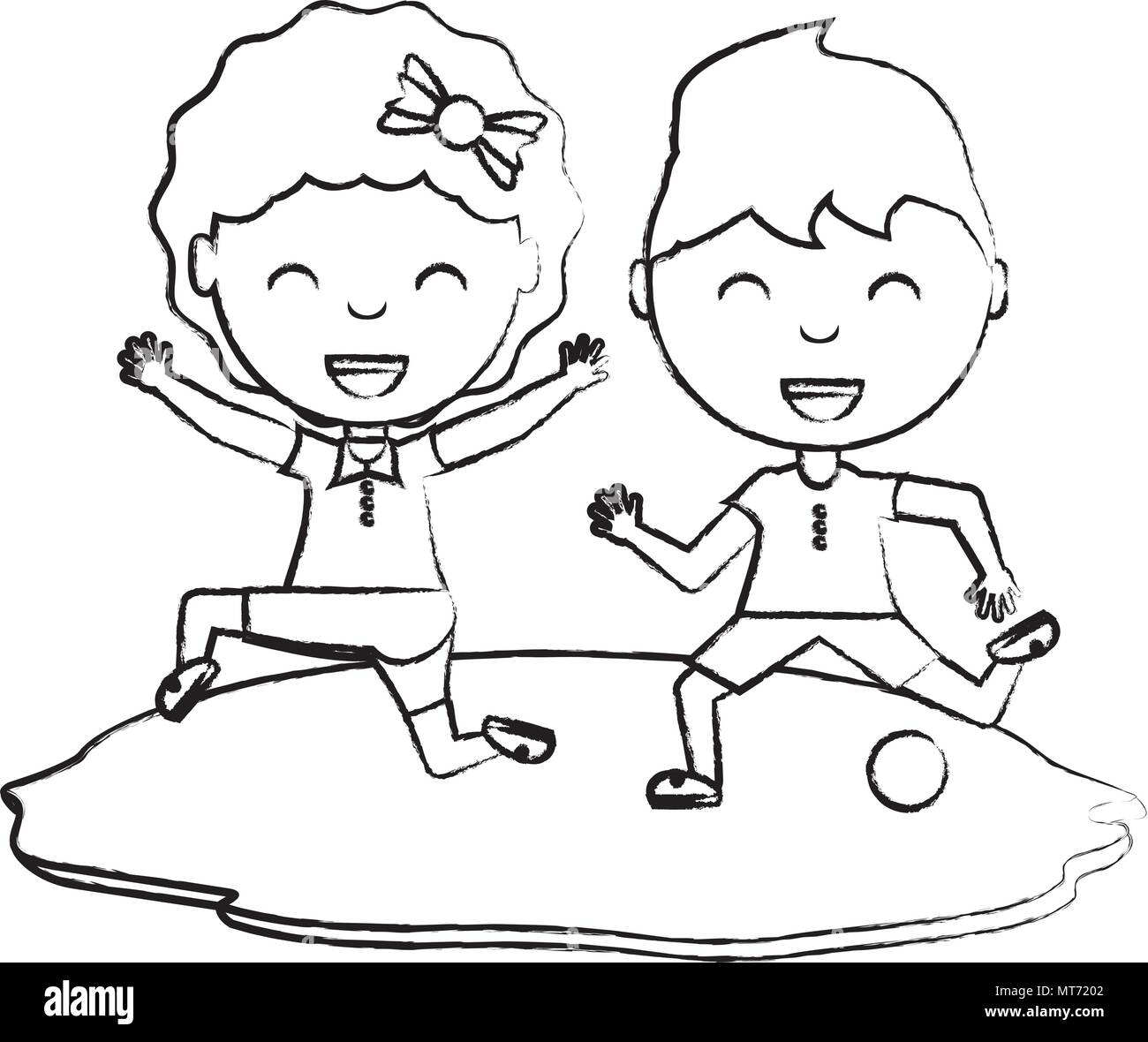 Kids Playing Outside Clipart Black And White
