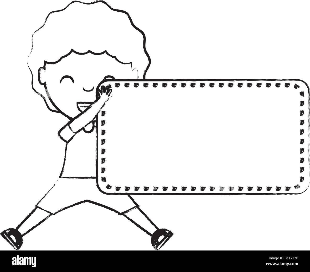 cartoon boy with decorative banner over white background, vector ...
