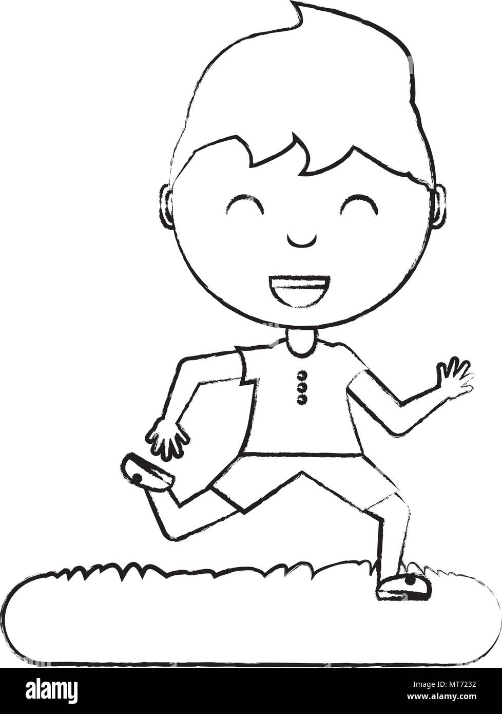 sketch of cartoon excited boy icon over white background, vector ...
