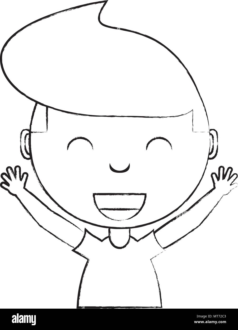 sketch of cartoon happy boy icon over white background, vector ...