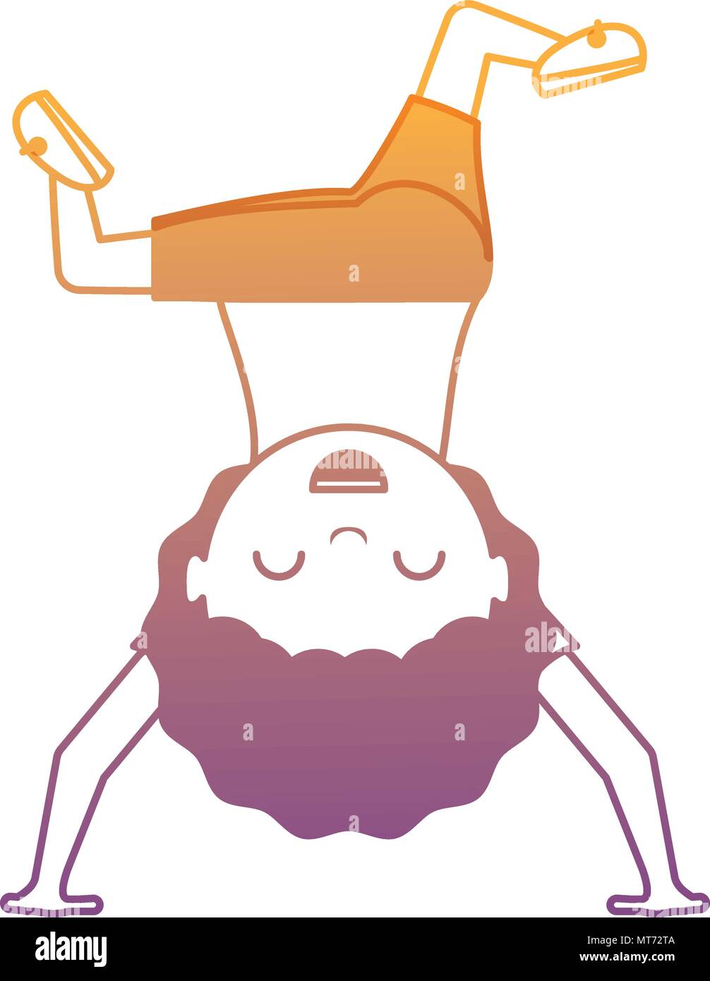 cartoon happy boy standing upside down over white background, colorful ...