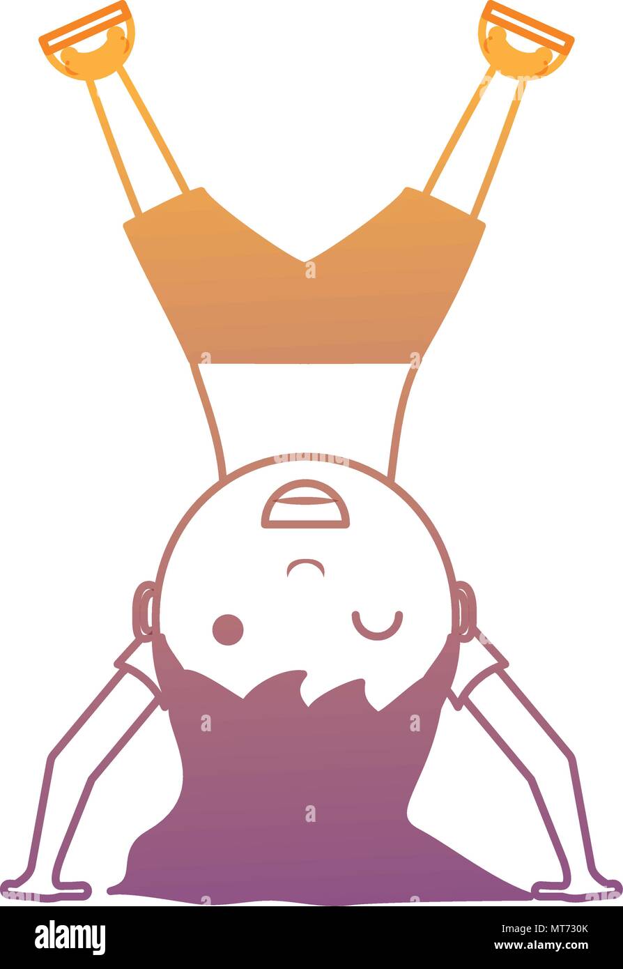 cartoon girl standing upside down over white background, colorful ...