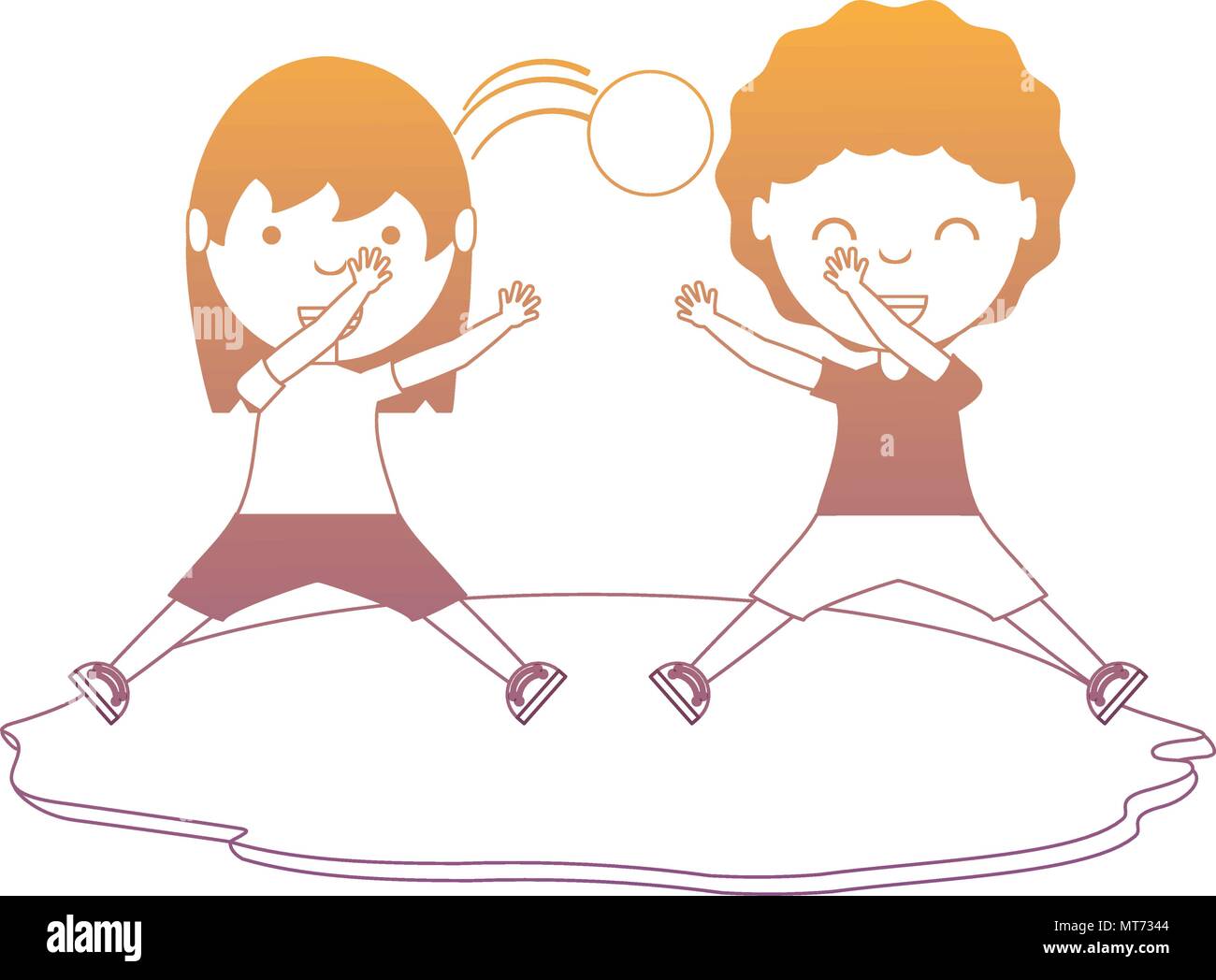 cartoon kids playing with a ball in the grass over white background ...