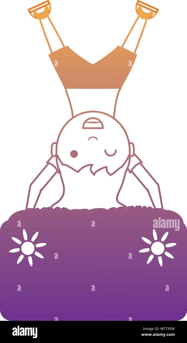 cartoon girl upside down with decorative banner over white background ...