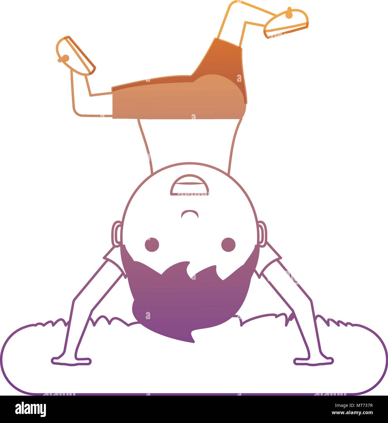 cartoon happy boy standing upside down over white background, colorful ...