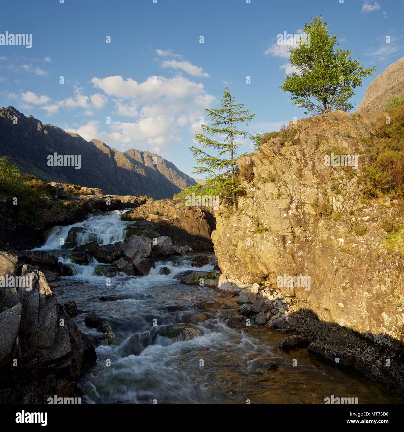 A colour image taken from the River Coe looking up Glencoe. To the left ...