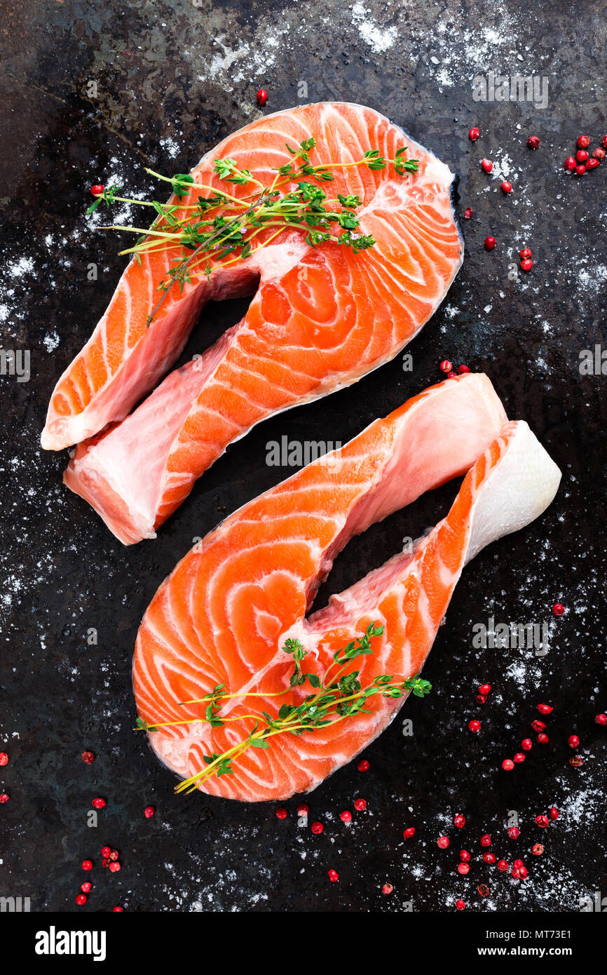 Salmon. Fresh salmon fish. Raw salmon fish steaks Stock Photo - Alamy