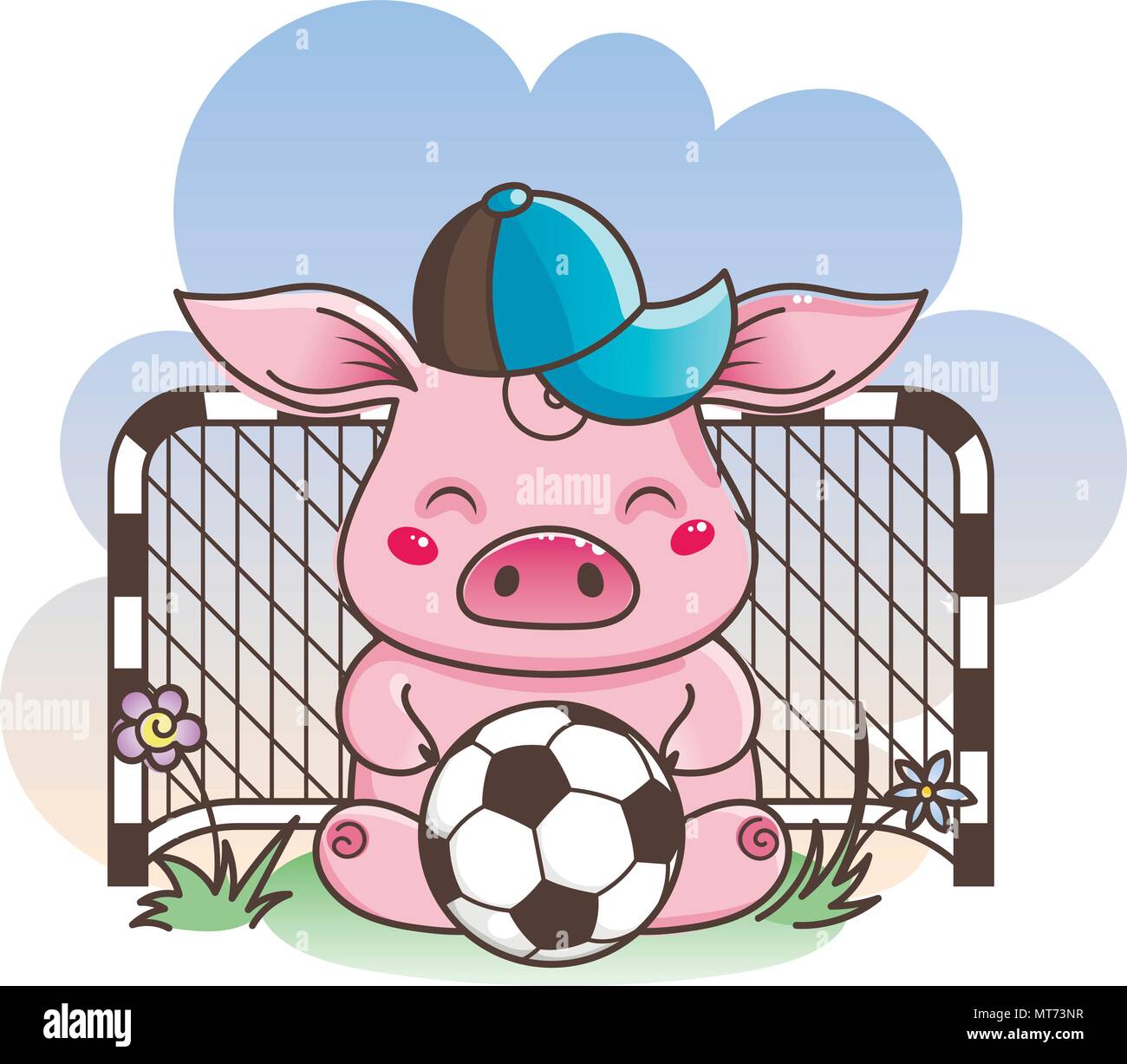 Cute cartoon pig with a soccer ball. Vector illustration. Baby animal ...