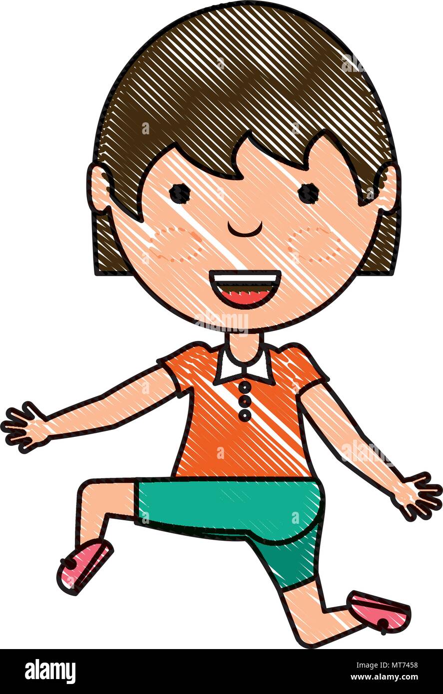 cartoon happy girl jumping over white background, colorful design ...