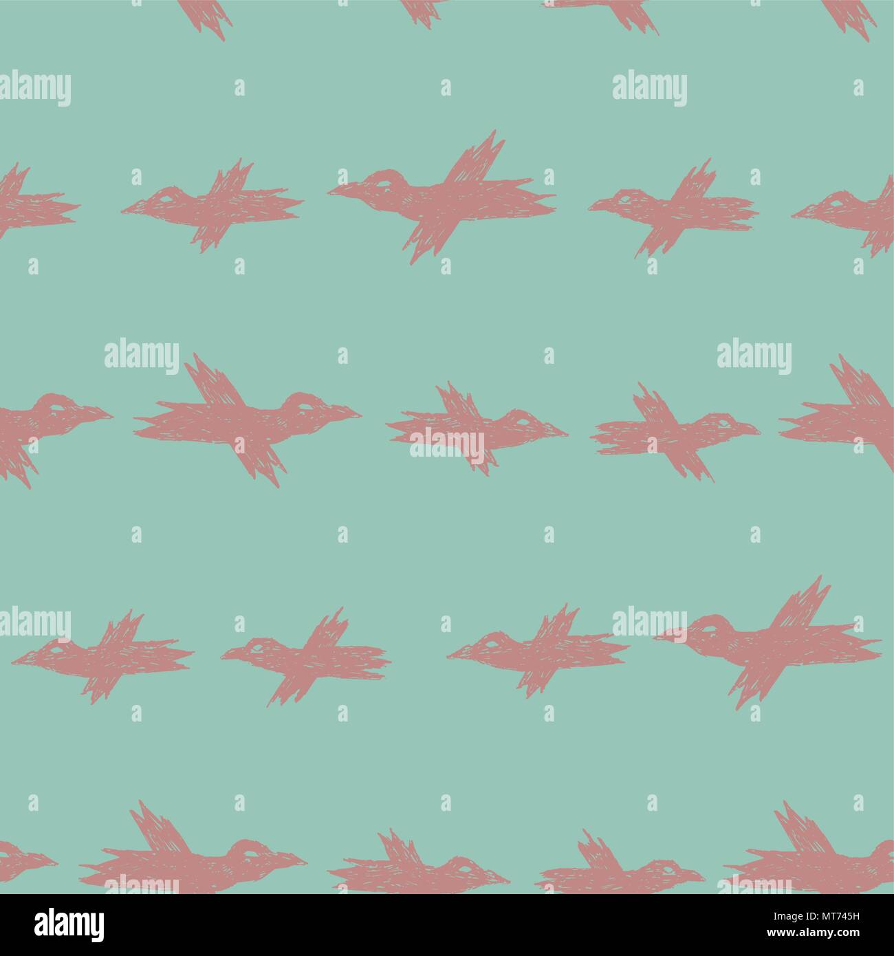 Vector seamless cartoon pattern with pink sketch crows on blue for ...