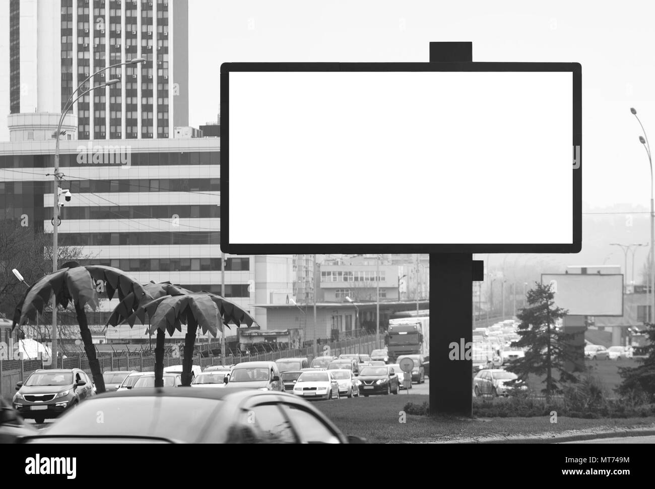 Blank horizontal billboard against a urban background. Outdoor ...