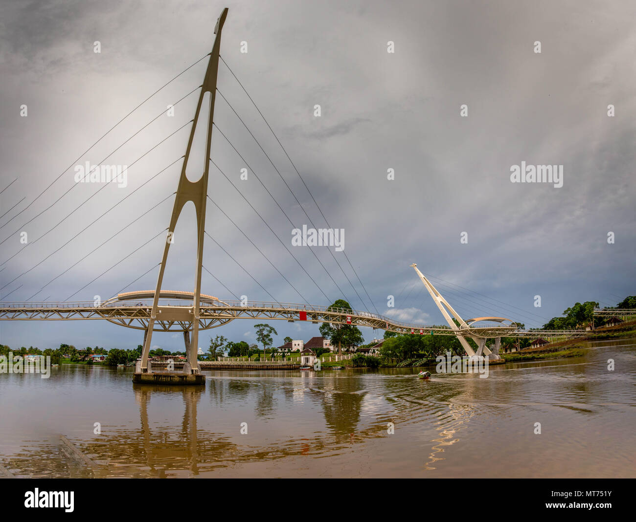 Pedestrian bridge over the Sarawak River in Kuching Borneo Malaysia ...