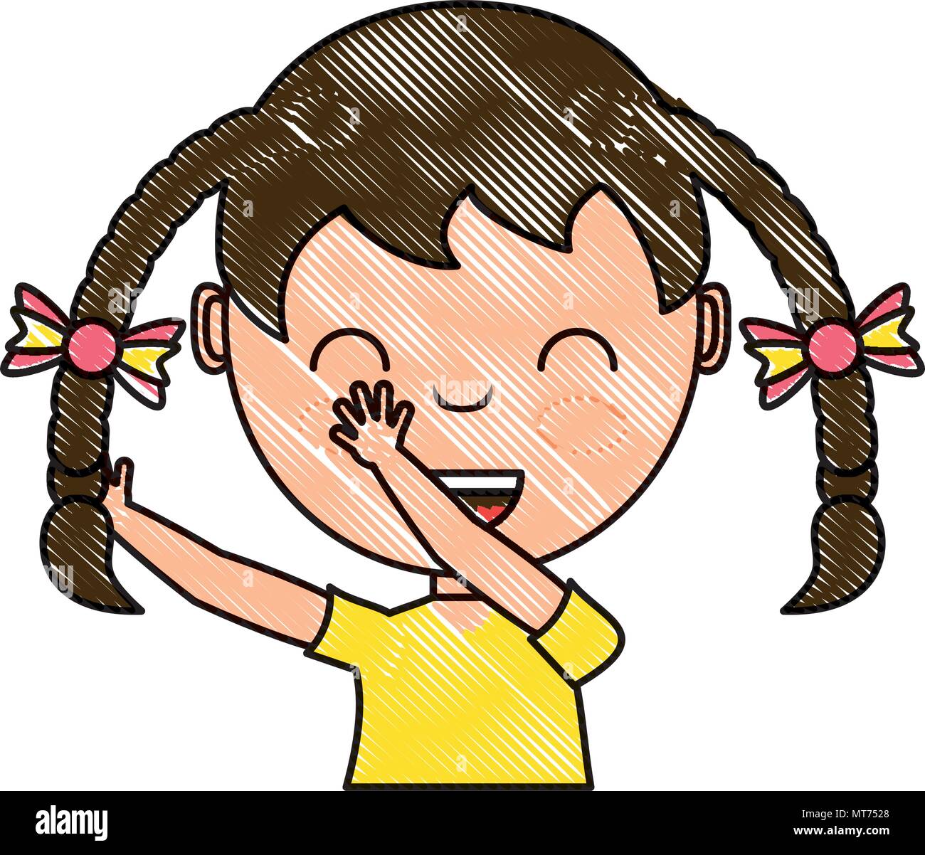 Cartoon happy girl with braids over white background, vector ...