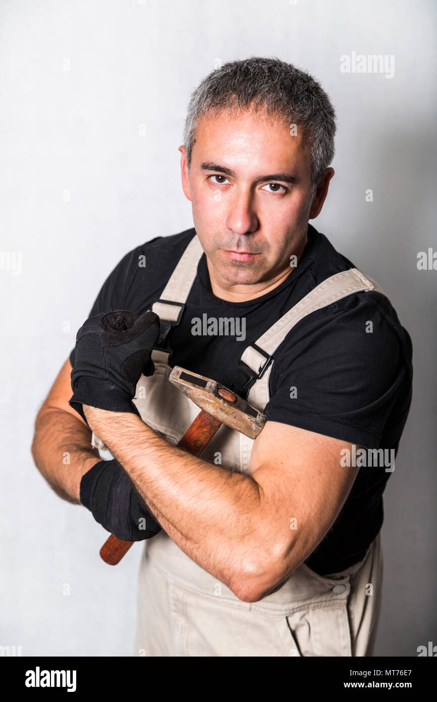 Male man worker specialist plumber, engineer or constructor in white ...