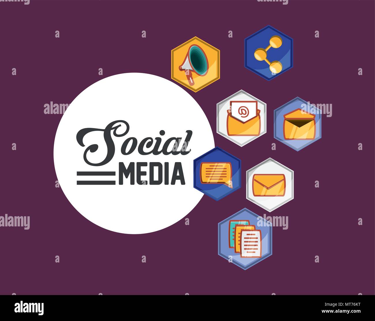 social media related icons over purple background, colorful design ...