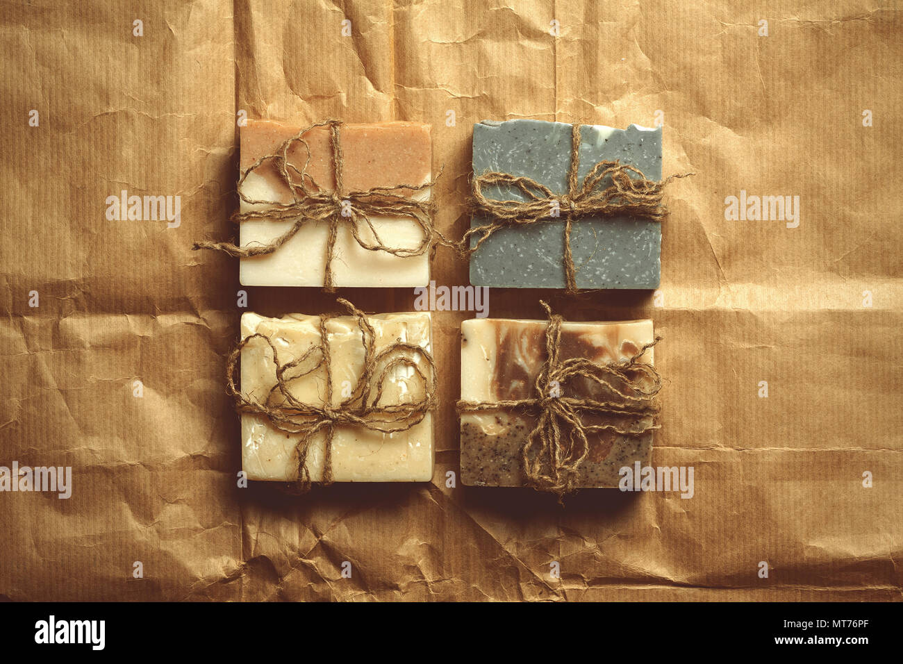 Organic handmade soap on packing paper close-up Stock Photo - Alamy