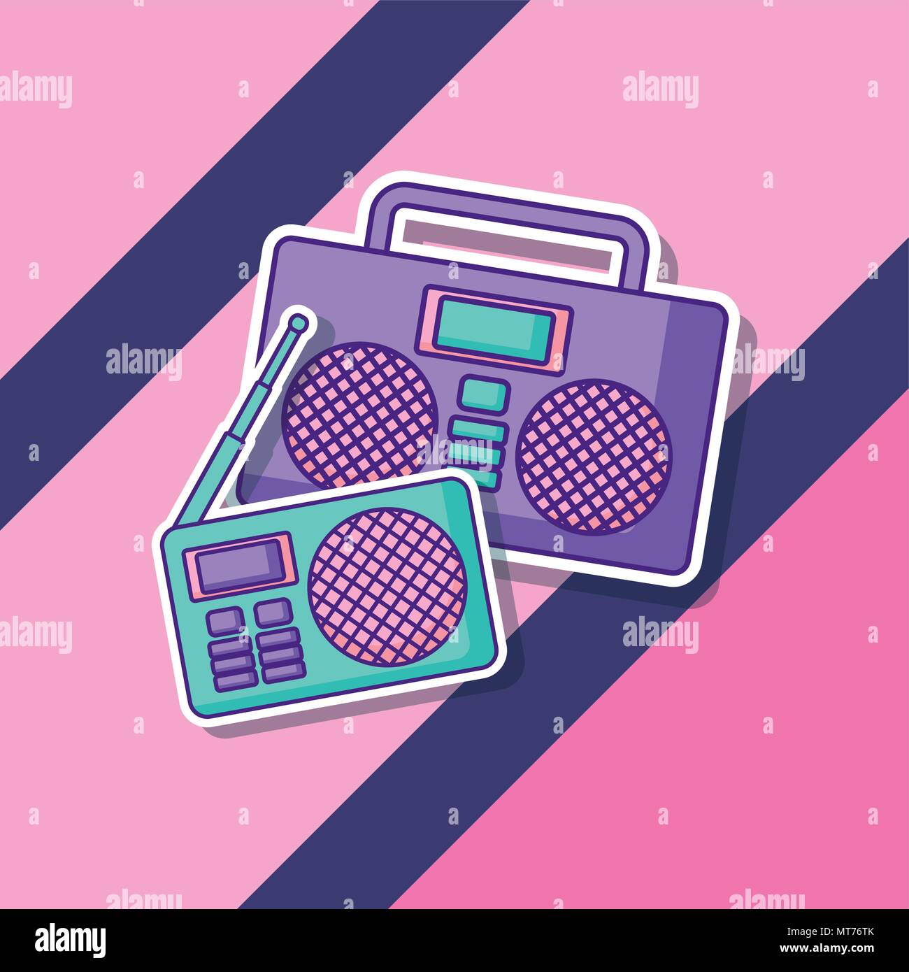 boombox stereo and retro radio over colorful background, vector ...