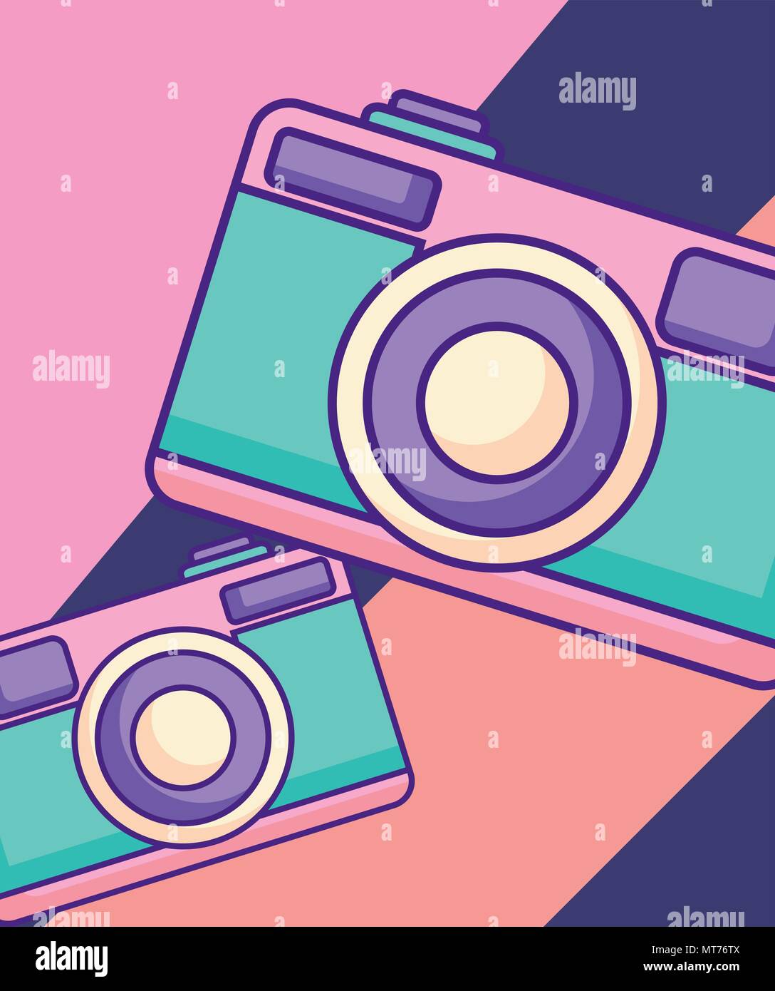 photographic cameras over colorful background. vector illustration ...