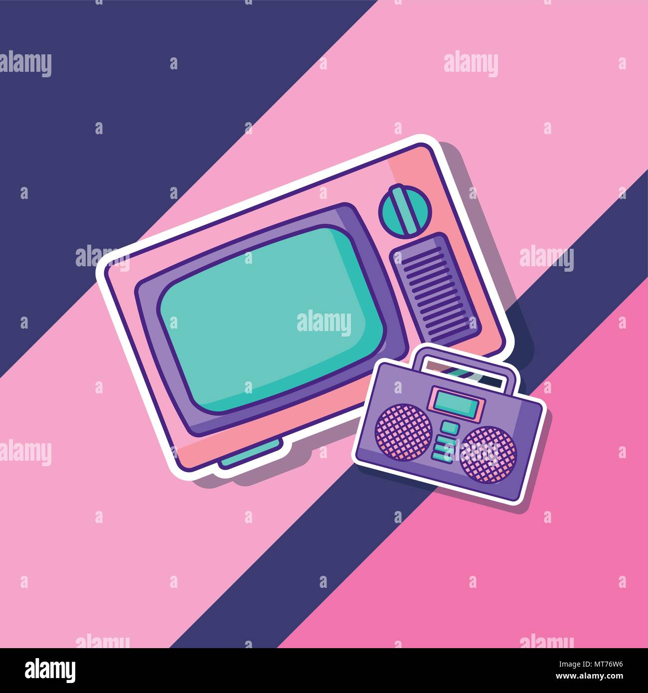 retro television and radio over colorful background, vector ...