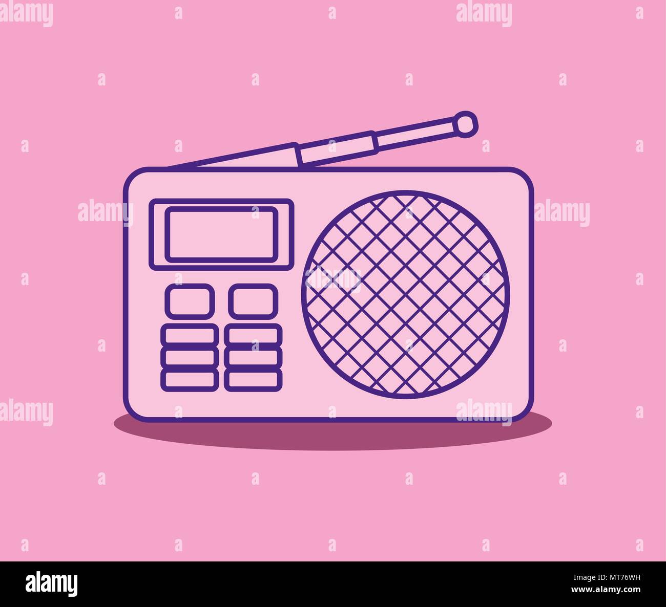 retro radio icon over pink background, colorful line design. vector ...